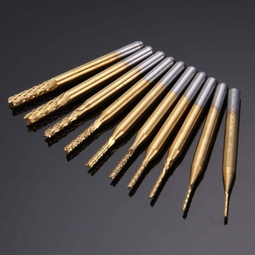 10pcs / Set titanium coated carbide end mill engraving knife edge mill ...