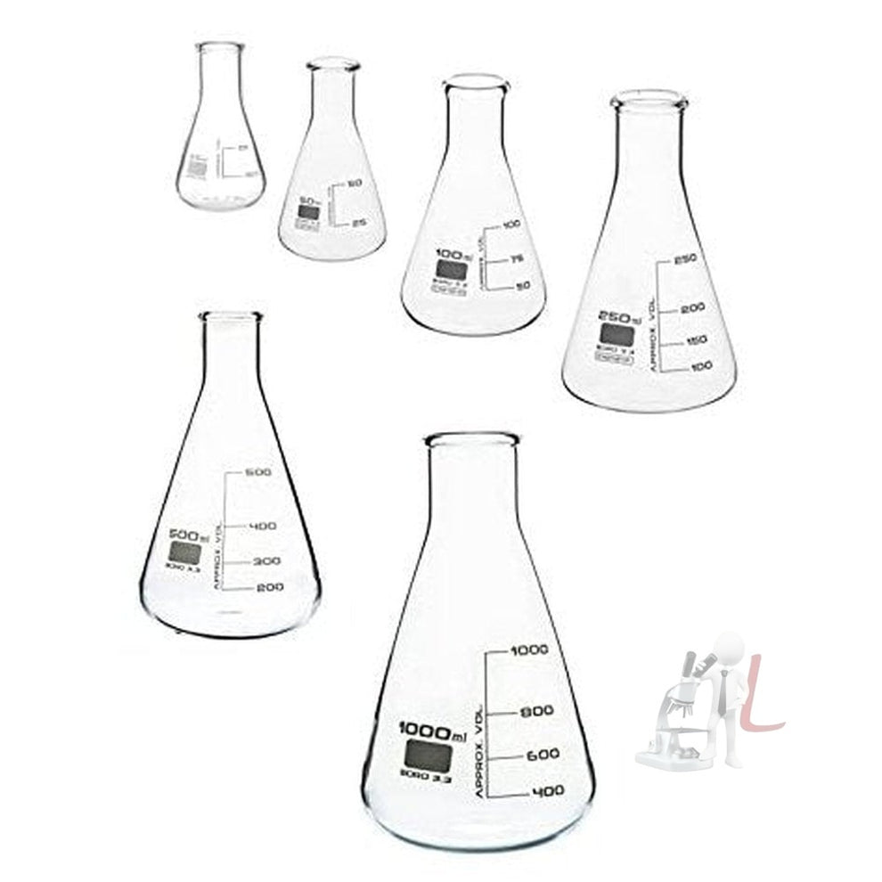 Conical Flask Set 25 ml, 50 ml, 100 ml, 250 ml, 500 ml, 1000 ml with ...